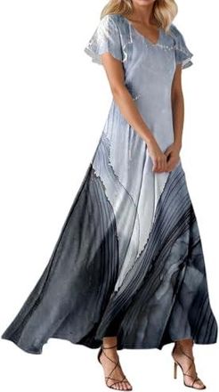 Generic Robe d&eacute;t&eacute; boh&egrave;me 2026 pour femme, robe d&eacute;t&eacute; &eacute;l&eacute;gante avec col en V, fluide, d&eacute;contract&eacute;e, parfaite pour la plage et la vill&eacute;giature, gris, 3XL