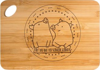 Mr. & Mrs. Panda Bambus - Schneidebrett Schwein Geschwister - Geschenk, Fr&uuml;hst&uuml;cksbrett, K&uuml;chenbrett, Schneidebrett Holz, Servierbrett, Familie