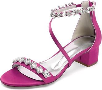Generic Chaussures De Mariage Femmes Mari&eacute;e Talons Bas Bout Ouvert Chunky Heels Sandales Bureau Travail Soir Talons Hauts 4.5Cm,Fuchsia,41 EU