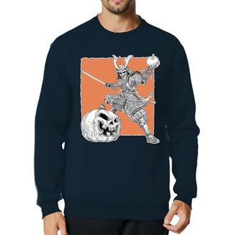 Generic Sweat-shirt dHalloween pour homme - Pull dHalloween imprim&eacute; citrouille japonaise - Haut de costume de vacances ample tendance, bleu marine, XXL