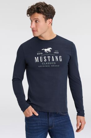 Mustang Langarmshirt MUSTANG Style Adrian, Herren, Gr. XXL, blau (total eclipse), Obermaterial: 100% Baumwolle, regular fit, Rundhals, Shirts Langarmshirt, To