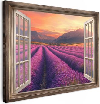 MuchoWow &copy; Leinwandbild 80x60 cm Dekoration Wohnzimmer Bilder Pictures Wall Decoration Living Room Wohnungs Deko Moderne Bild Fensterblick - Lavendel - Landsch