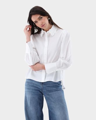 van Laack Cropped Hemdbluse mit Stickerei-Kragen