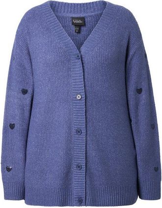 Ulla Popken Strickjacke Strickjacke Paillettenherzen V-Ausschnitt Langarm