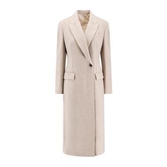 Brunello Cucinelli Woll-Doppelreiher-Mantel mit steigendem Revers - - Coats - Damen - Beige - M