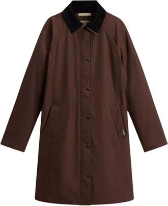 Woolrich Femme, Manteaux, Brun, Taille: 38 FR Manteau en tissu Ramar avec col en velours c&ocirc;tel&eacute;