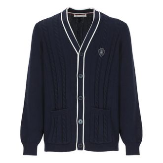 Brunello Cucinelli Blauer Baumwoll-Cardigan mit V-Ausschnitt - - Knitwear - Herren - Blau - S