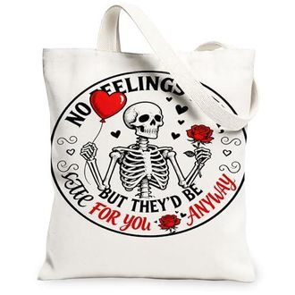Generic Sacs fourre-tout en toile motif squelette coeur mignon et rose motif cr&acirc;ne et rose, sacs d&eacute;picerie r&eacute;utilisables, sacs d&eacute;picerie dHalloween, vintage, 