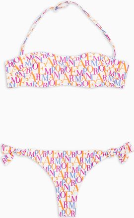 Emporio Armani Damen Logomania Bandeau-Bikini, Weiß, Größe XL, Bianco/Logo Multicol, 46