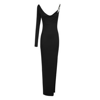 Elisabetta Franchi Femme, Robes, Noir, Taille: 40 FR Robe Longue Maxi Fendue Une Manche