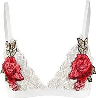 Generic Lingerie Sexy Femme Coquine Hot Lingerie Femme Une soirée Coquine Bralette Brodée Rose Col V Double Couche Top Court Été Look Doux Et Sexy