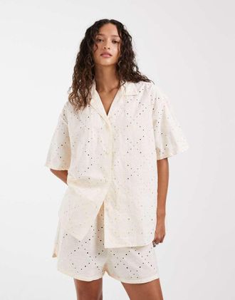 Lacoste Ensemble short et chemise en broderie anglaise - P&ecirc;che-Orange