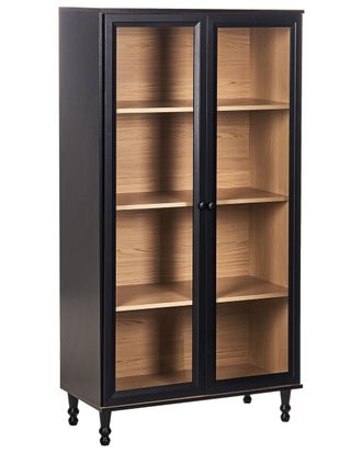Beliani Glasvitrine mit 4 Fächern schwarz/Heller Holzfarbton 80 cm breit Tingledale