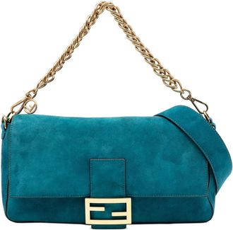 Fendi Hobo Bags - Large Suede Chamois Baguette Satchel - Gr. unisize - in Blau - f&uuml;r Damen