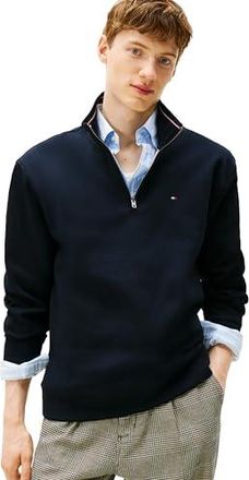 Tommy Hilfiger Sweat-shirt &agrave; col montant 1/4 zipp&eacute; pour homme - Bleu - Large