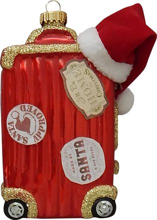 Krebs Glas Lauscha Weihnachtsdekoration/Christbaumschmuck aus Glas - Santa Reisekoffer - Farbe: Rot - Größe: ca. 11 cm