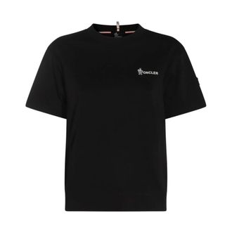 Moncler Logo Baumwoll-T-Shirt - - Tops - Damen - Schwarzk - L