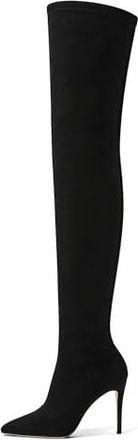 elashe Cuissardes Femme Bottes Noires Femme Talon Hiver Bottes Hautes &eacute;l&eacute;gantes En daim &agrave; talon aiguille 10 cm pointe fine avec fermeture &eacute;clair lat&eacute;rale 38E