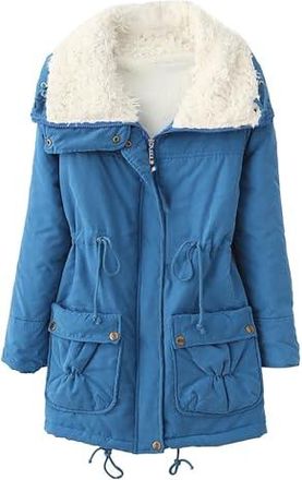 Generic Parka Hiver Femme Chaude Cape Hiver Femme Manteau D En Coton Et D Agneau Couleur Unie Manteau De Grande Taille En Laine Doudoune Longue Blue Xxxl