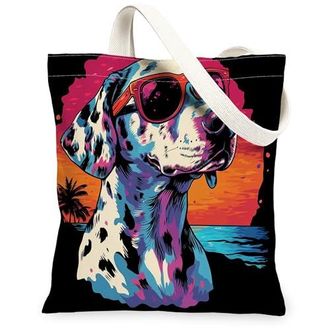 Generic Sac fourre-tout en toile motif chien dalmatien d&eacute;t&eacute; pour faire du shopping, 33 x 38,1 cm, sac d&eacute;picerie r&eacute;utilisable pour femme, sac d&eacute;picerie r&eacute;tro p