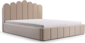 E-MEUBLES Polsterbett Bett mit Kopfst&uuml;tze, Rahmenbettgestell, Bettkasten und Lattenrost Doppelbett Gepolsterter Kopfteil Samststoff Stauraumbett bett 03