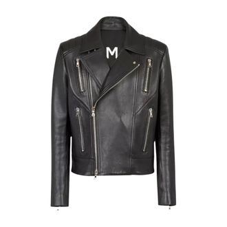 Balmain Homme, Vestes, Noir, Taille: XL Veste de motard en cuir noir