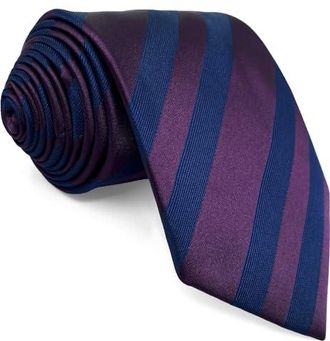 Shlax & Wing Cravatte bleu marine violet raisin rayée homme toucher soyeux extra longue 160cm