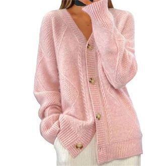 Generic Cardigan dhiver uni &agrave; manches longues et col en V pour femme, rose, Taille XS