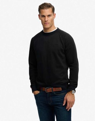 Superdry Essential - Sweatshirt in Schwarz mit Logo, Raglan&auml;rmeln und Rundhalsausschnitt