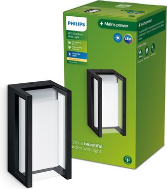Philips Outdoor Pyrona Wandleuchte 12W, 2700 Kelvin warmwei&szlig;es Licht, IP44 wetterfest, schwarz