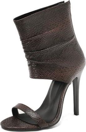 Generic Sandales d&eacute;t&eacute; en peau de serpent &agrave; bout ouvert et fermeture &eacute;clair &agrave; la cheville pour femme, marron, 40.5 EU