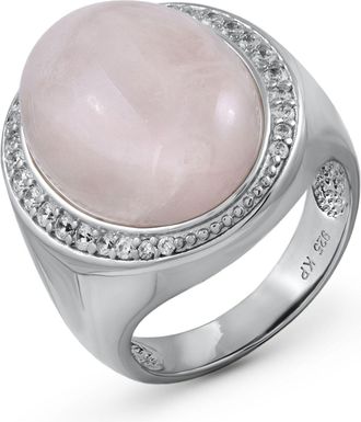 Zeeme Gemstones Ring Silber 925 rhodiniert mit echtem Rosaquarz und Zirkonia