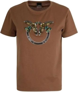 Pinko Pinko, Femme, Tops, Brun, Taille: 40 FR T-shirt &agrave; col rond