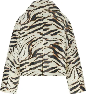 Ganni Zebra-Print Laminated Jacket - Cream