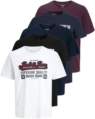 Jack & Jones Plus Size Print-Shirt Weites Shirt mit Printdruck (Spar-Set, 5er-Pack)