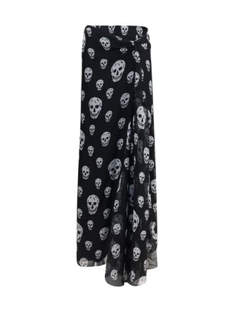 Alexander McQueen Womens Skirt Draped Long Skull Black-White Silk Black/white