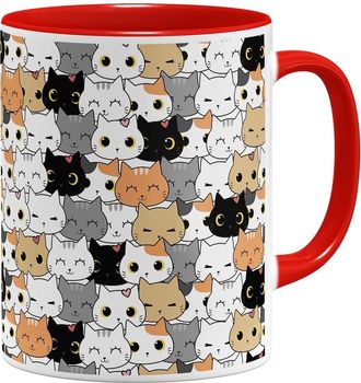 OM3 s&uuml;&szlig;e Kaffee-Tasse mit Katzen Cat Tasse mit Katzenmotiv Katze II | Keramik Becher | 11oz 325ml | Rundumdruck | Rot