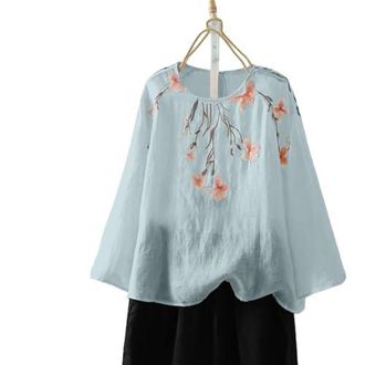 Generic Chemise Femmes Coton Et Lin Grande Taille D&eacute;contract&eacute; Chemisiers Et Blouses D&eacute;t&eacute; Manche Longue Col en V L&acirc;che Hauts L&eacute;gers Respirant Tunic &Agrave; La Mode C