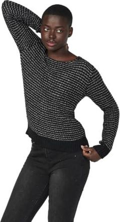 Kor&ouml;shi Pull &agrave; manches longues et col rond pour femme, couleur noire et argent&eacute;e, Noir, S