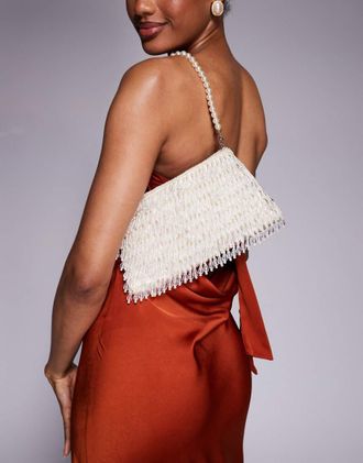 True Decadence Handtasche in Cremewei&szlig; mit Perlen- und Paillettenbesatz