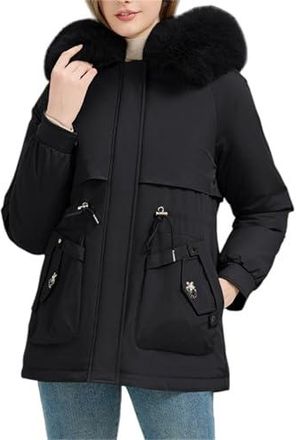 Generic Manteaux dhiver pour femmes, veste parka doublée en polaire, capuche amovible en fausse fourrure, cordon de serrage, fermeture éclair, poches, vêtemen