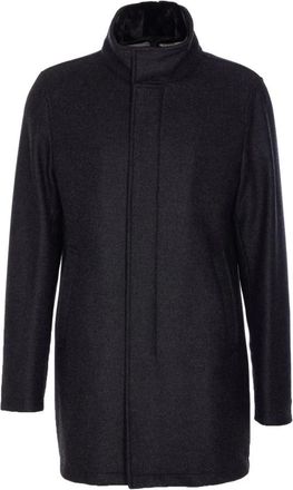 Herno Grauer Wollmantel mit Shearling-Kragen - - Coats - Herren - Grau - XL