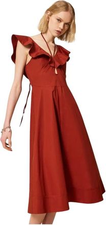Twinset Femme, Robes, Brun, Taille: 38 FR Vestido Popelina Volantes
