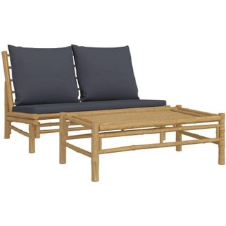 vidaXL Vidaxl - Salon de jardin 2 pcs avec coussins gris fonc&eacute; bambou