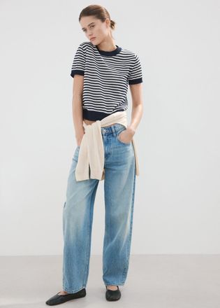 Mango Pull-over crop &agrave; rayures bleu marine fonc&eacute; - Femme - XXS - MANGO