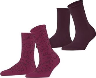Esprit Flower Lines Multipack W So Coton Fantaisie Chaussettes, Rouge Pink Berry Shadow Red 0030, 39-42 (Lot de 2) Femme