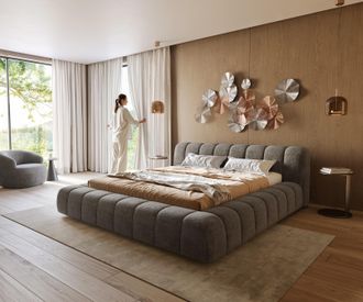 DELIFE Polsterbettgestell Cutio 180x200 cm Boucl&eacute; Soft Schlamm, Polsterbetten