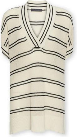 Elena Miro Femme, Pulls, Blanc, Taille: 44 FR Pull ray&eacute; en maille de coton m&eacute;lang&eacute;