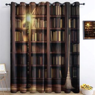 Generic Rideau Occultant Atmosph&egrave;re Magique Vieille biblioth&egrave;que Oeillets Isolation Thermique Rideau Brun Rideaux Imprim&eacute; pour Salon Chambre Fenetre Moderne D