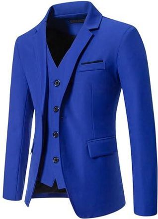 Generic Vestes de costume décontractées pour homme, 1 bouton, manteaux de sport légers, pantalons de costume pour homme, coupe droite, bleu, M